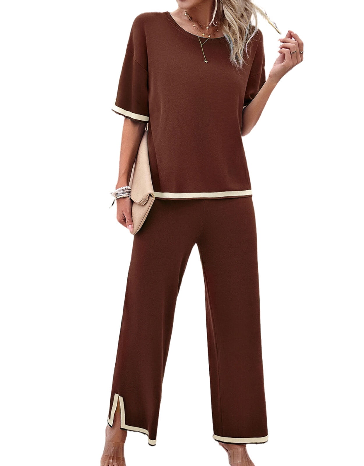 Summer Lounge Sets for Women Striped Contrast Color Outfits Pajamas ...