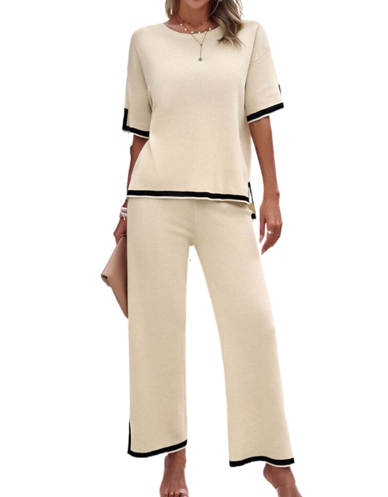 Summer Lounge Sets for Women Striped Contrast Color Outfits Pajamas ...