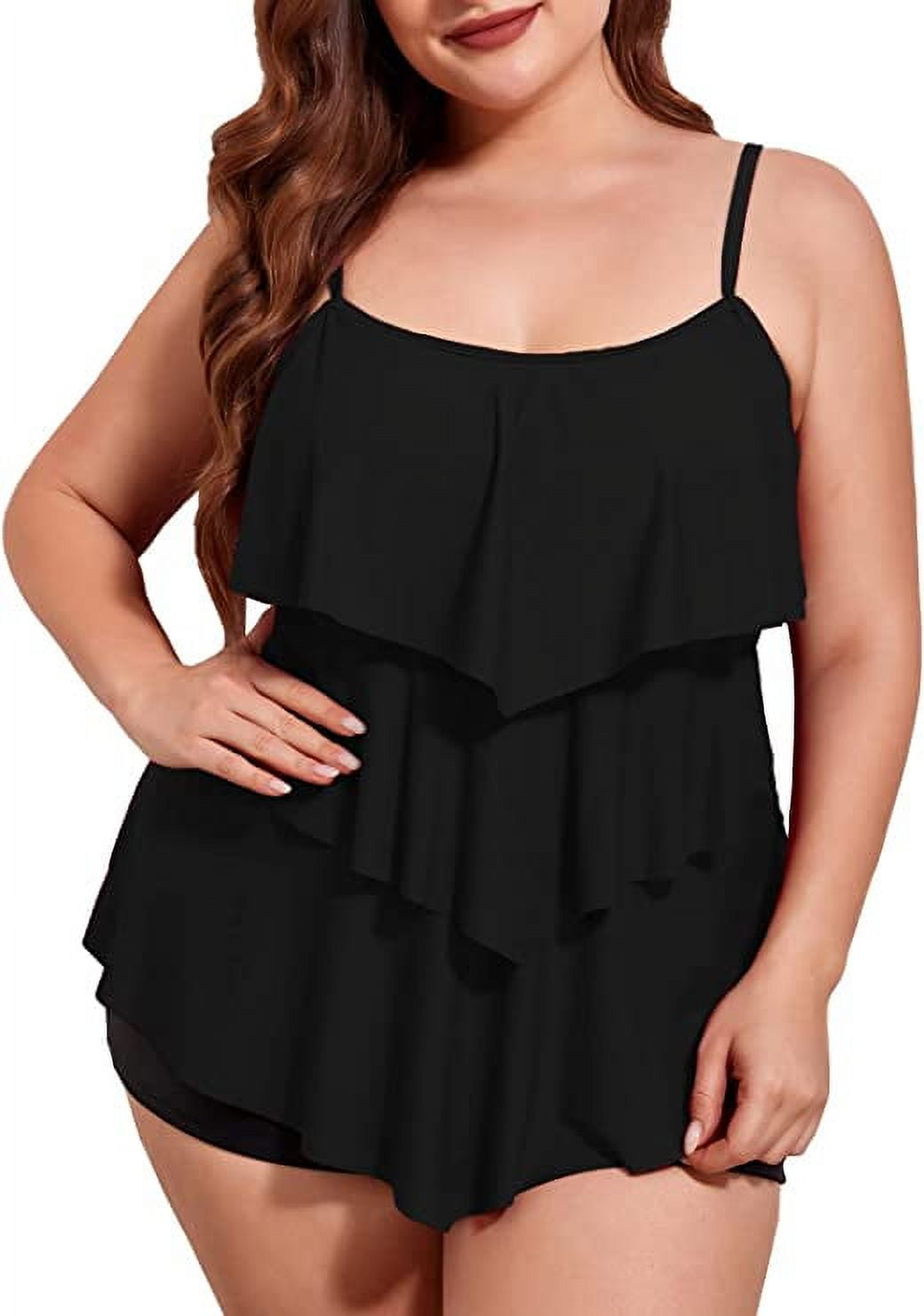 Summer Mae Womens Plus Size Tankini Swimsuits with Shorts Flounce Two ...