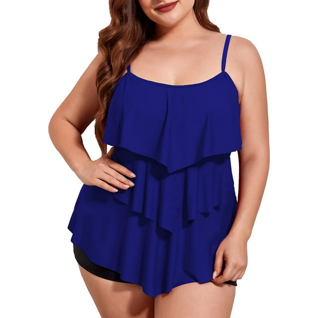 Summer Mae Womens Plus Size Tankini Swimsuits with Shorts Flounce Two ...