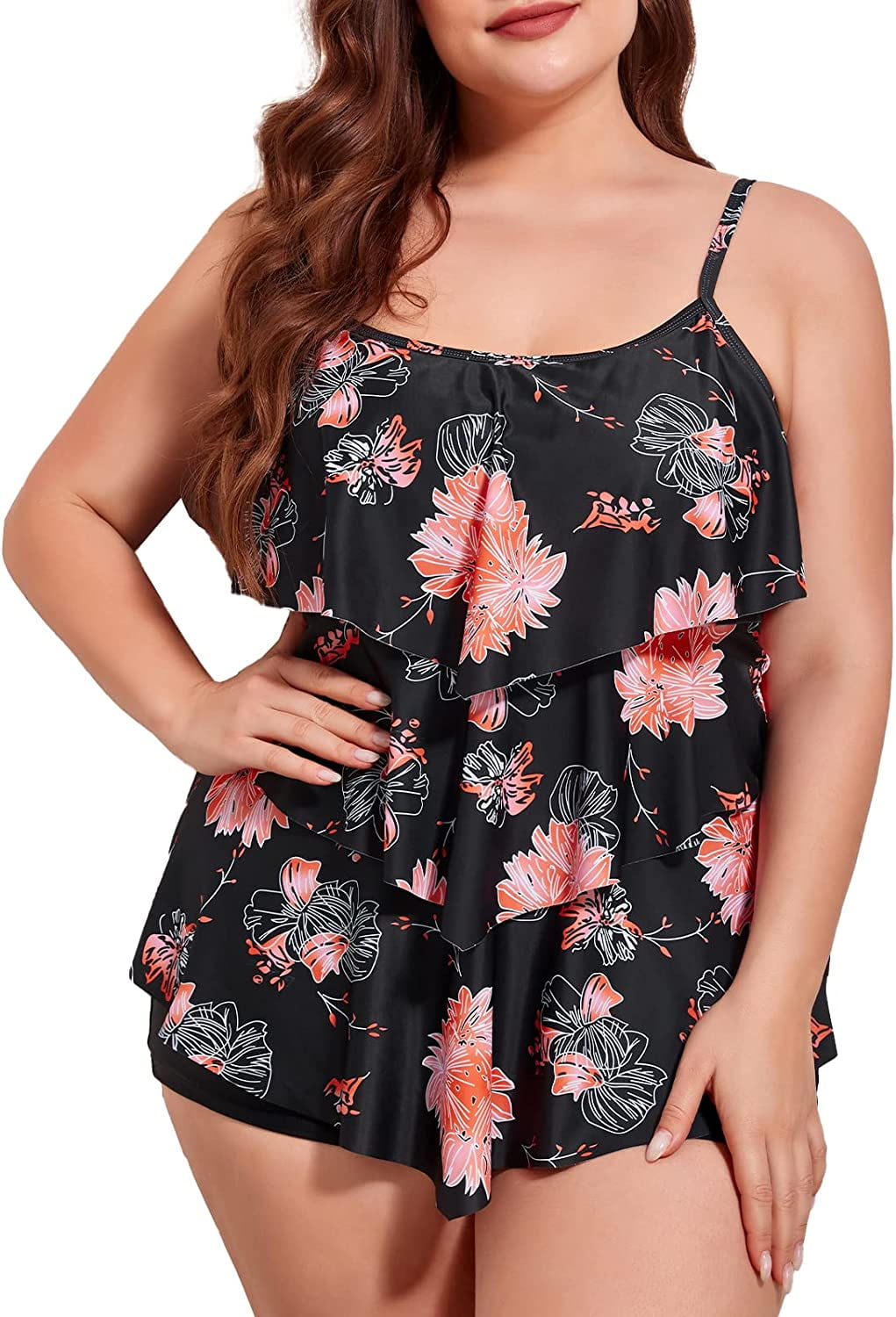 Summer Mae Womens Plus Size Tankini Swimsuits with Shorts Flounce Two ...