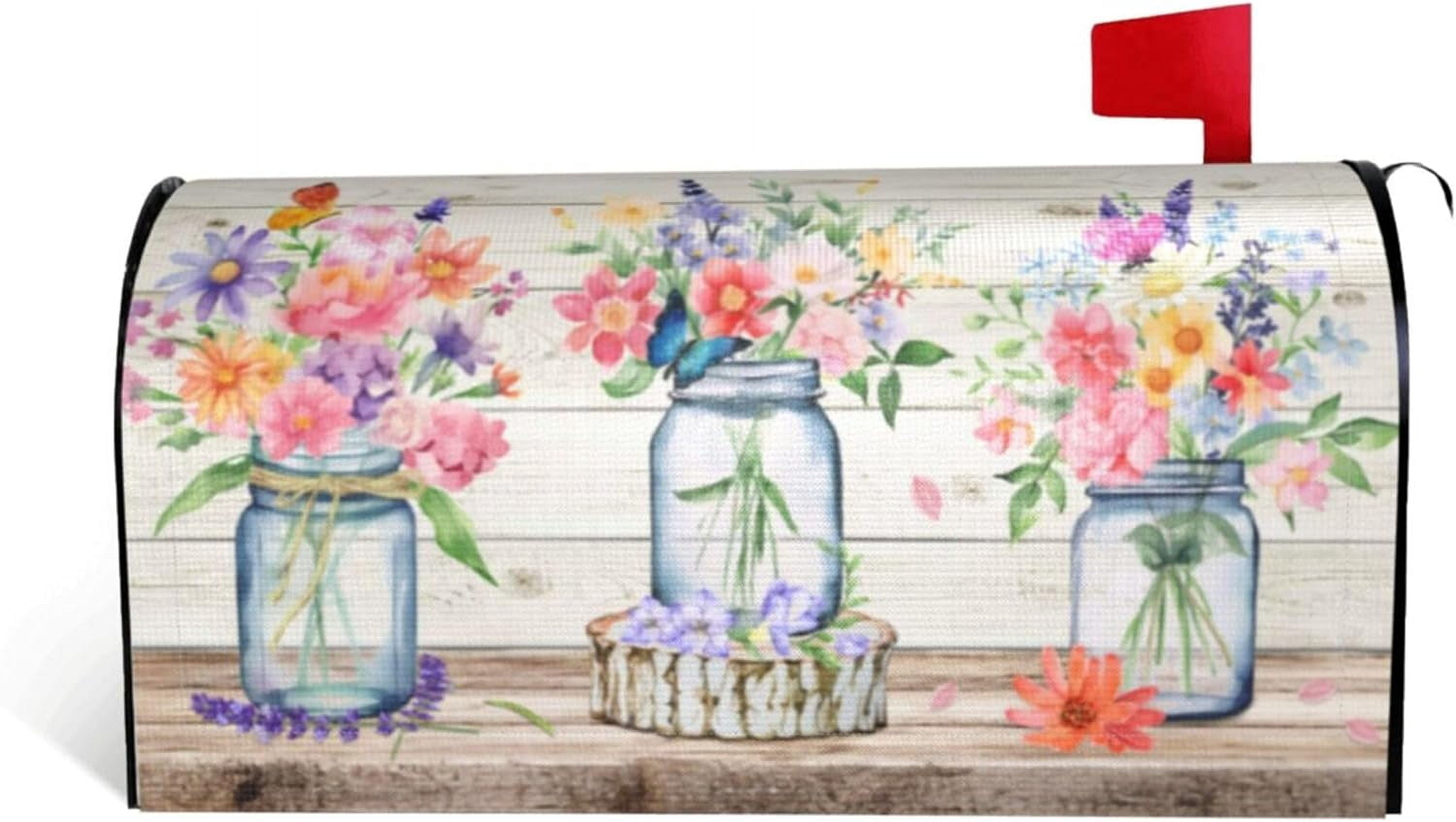 Summer Mailbox Cover Standard 18 X 21 Inch Floral Jars Magnetic Mailbox ...