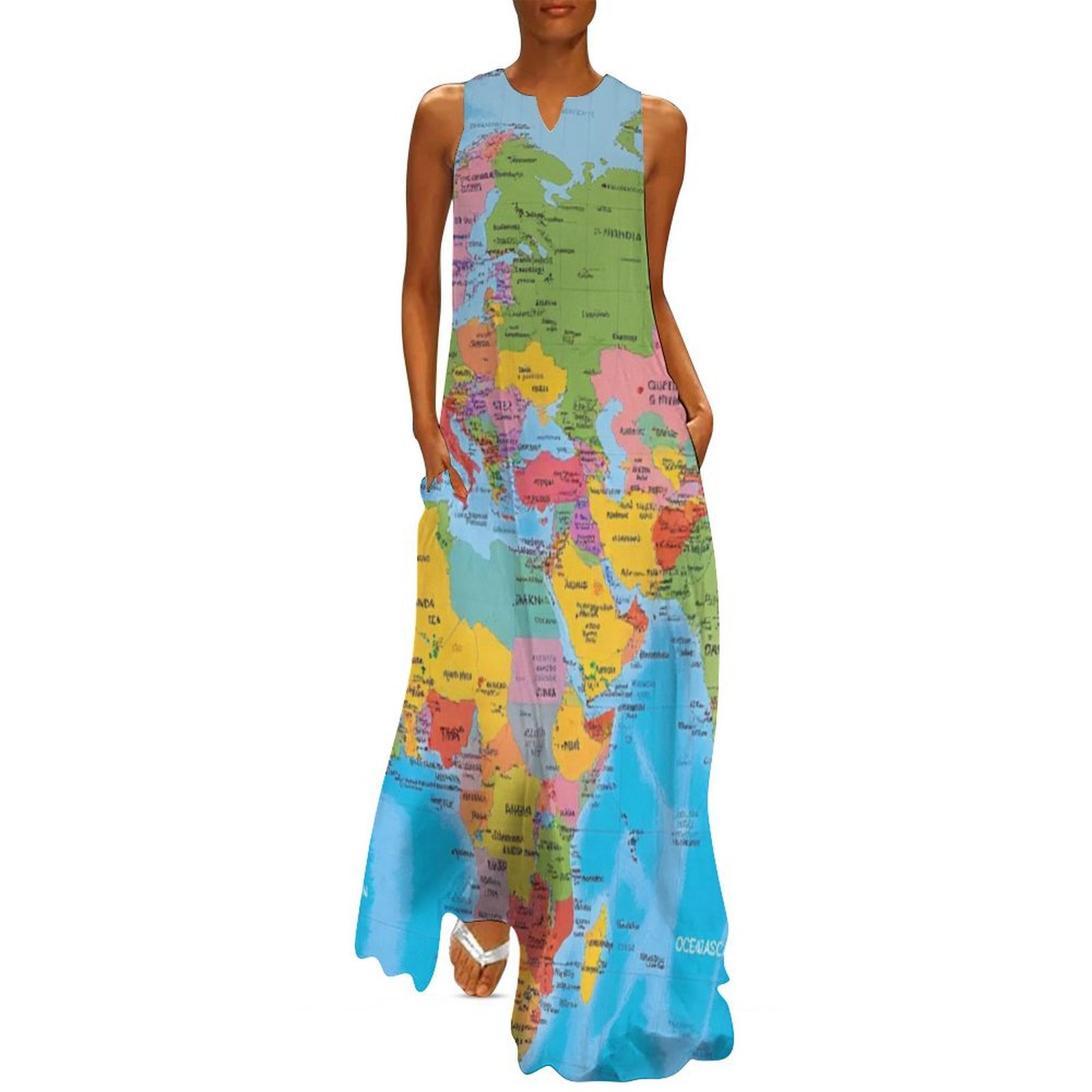 Summer Map SeriesD Digital Printed Long Dress dress women summer dress ...