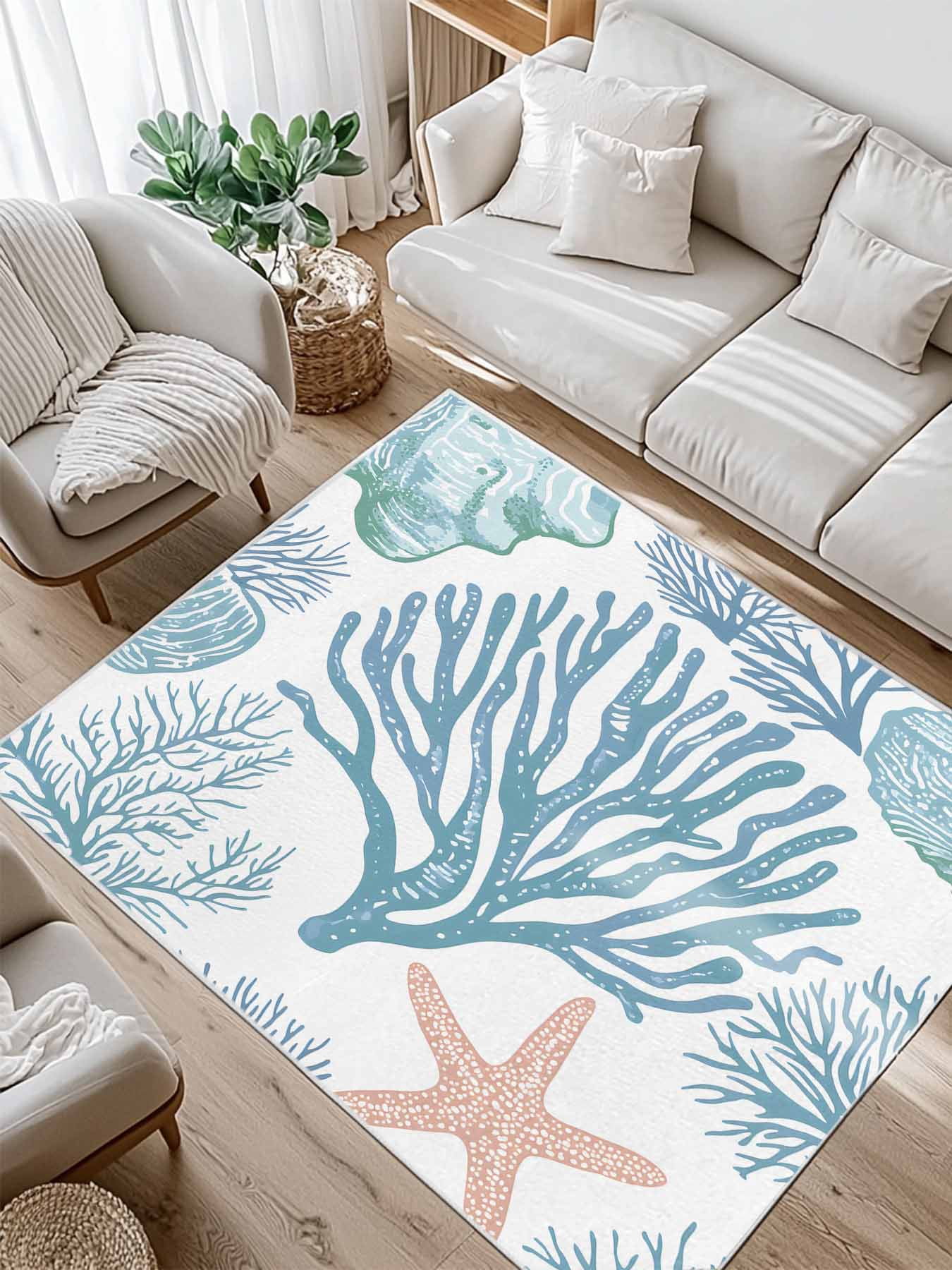 Summer Marine Life Area Rug for Bedroom 2.7x5 Ft Ocean Coral Simple ...