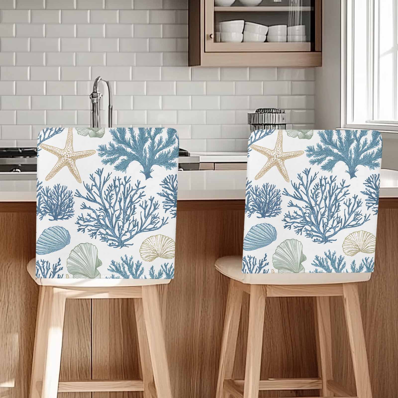 Summer Marine Life Chair Covers Set of 1 Ocean Starfish Coral Art Line ...