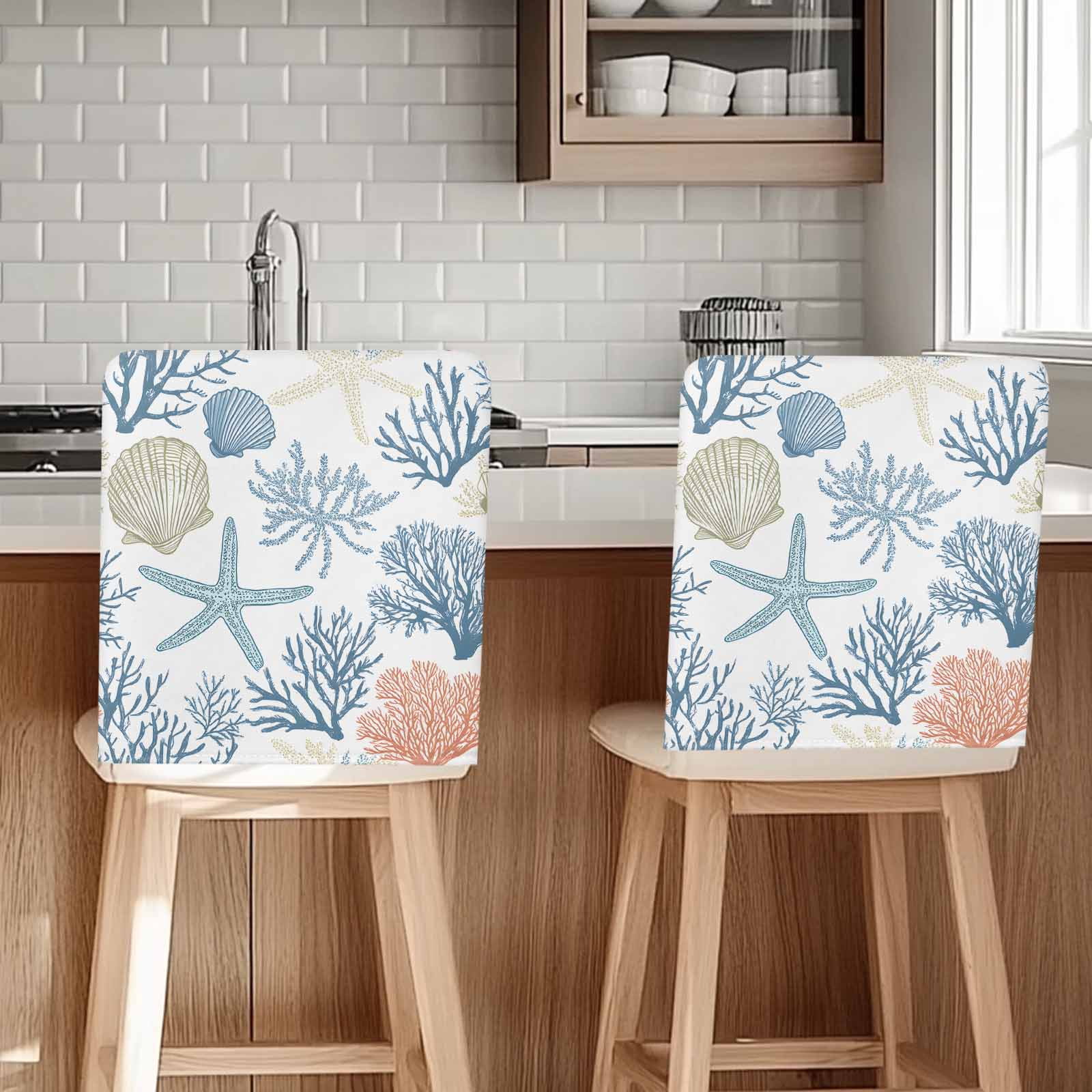 Summer Marine Life Chair Covers Set of 8 Ocean Coral Starfish Art Line ...