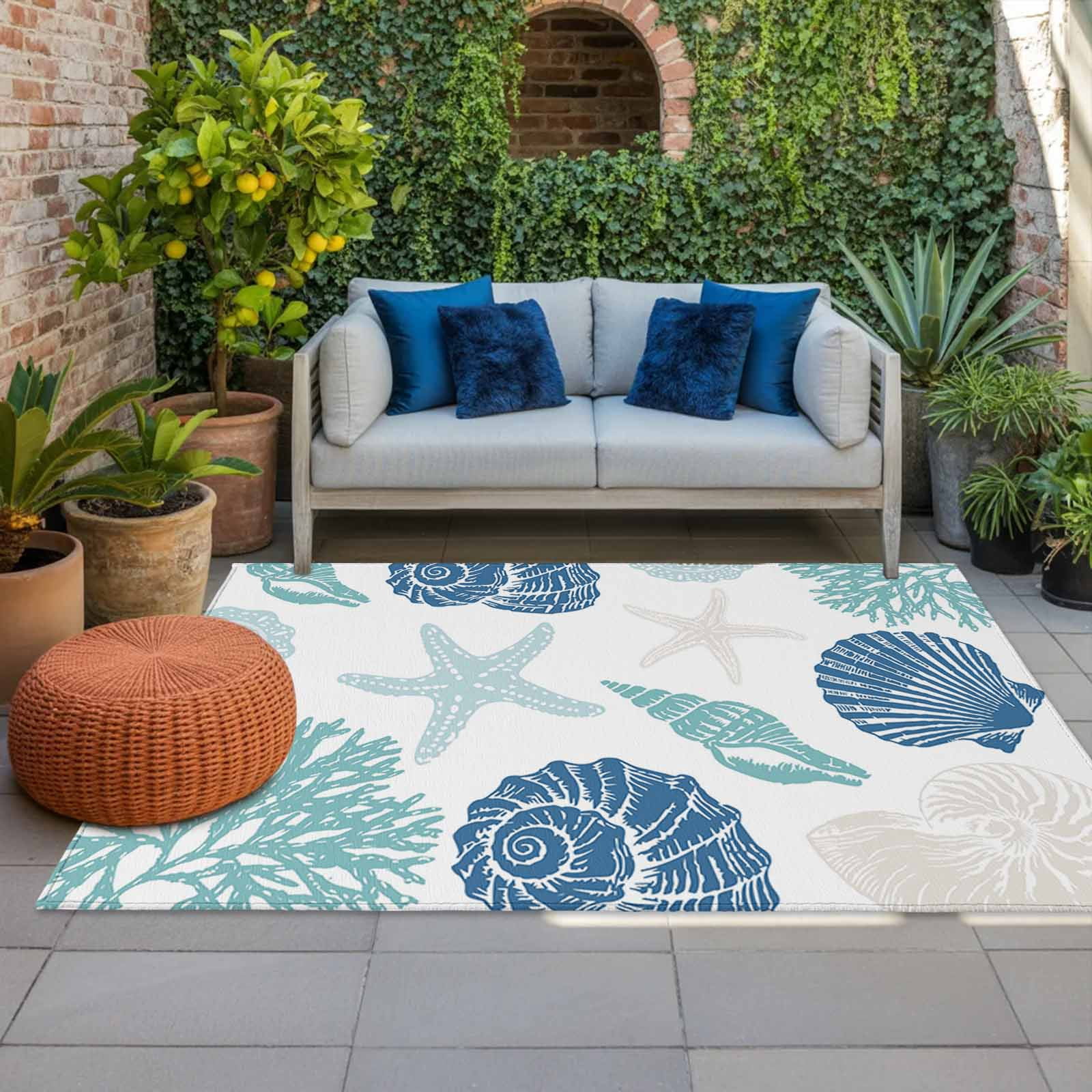 Summer Marine Life Indoor Outdoor Rugs 3x5 Ft, Graffiti Blue Corals ...