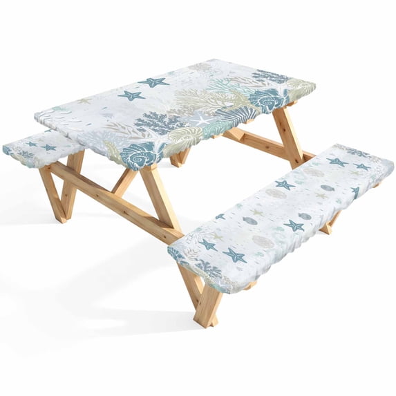 Summer Marine Life Picnic Table Cover with Bench Covers Watercolor ...
