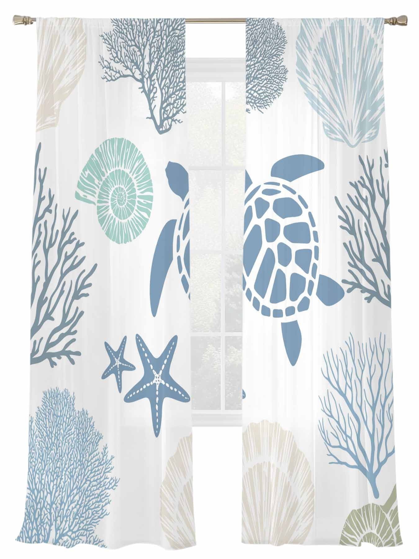 Summer Marine Life Sheer Curtains 2 Panels Set Graffiti Sea Turtle ...