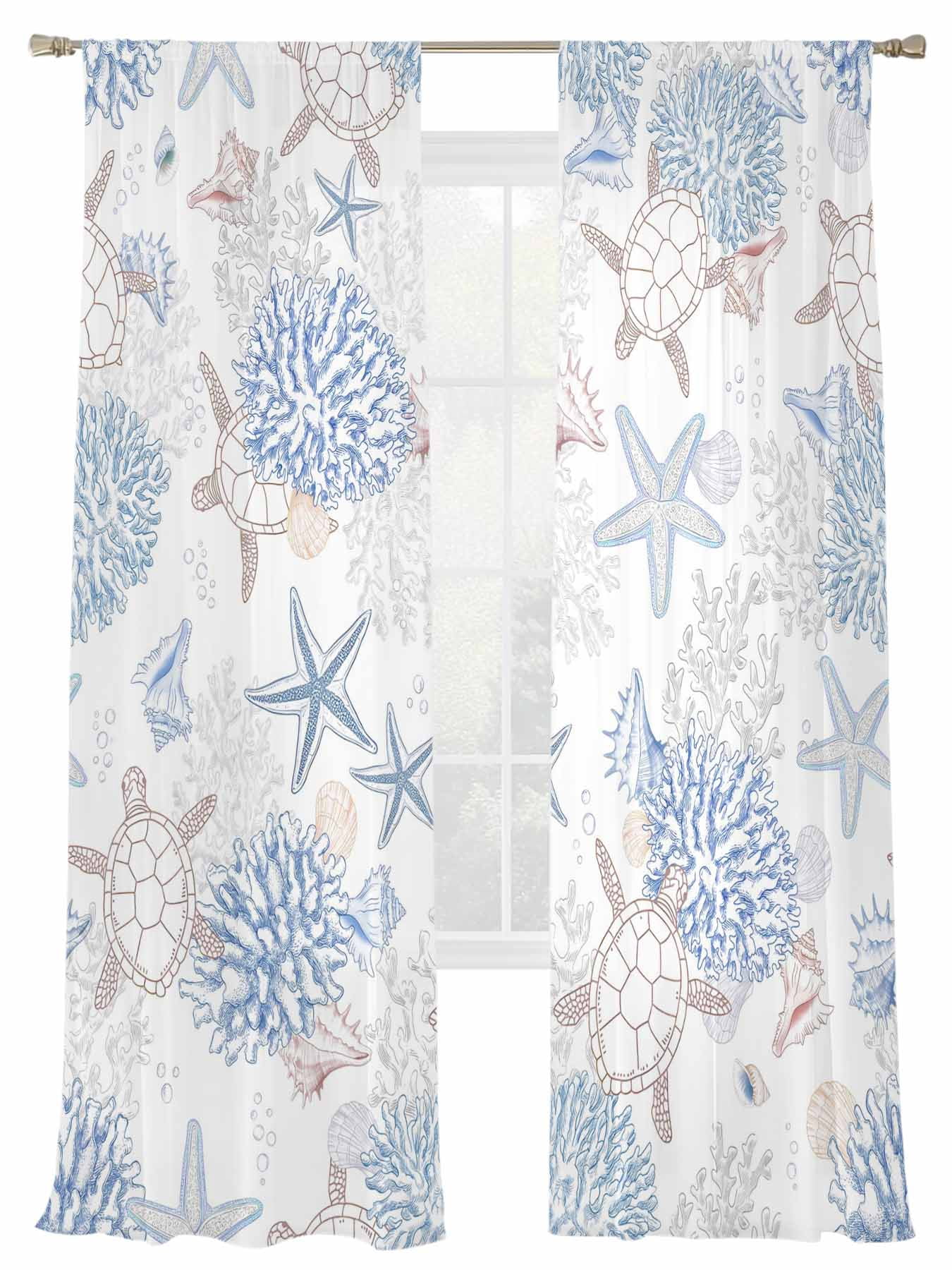 Summer Marine Life Sheer Curtains 2 Panels Set Ocean Starfish Coral ...