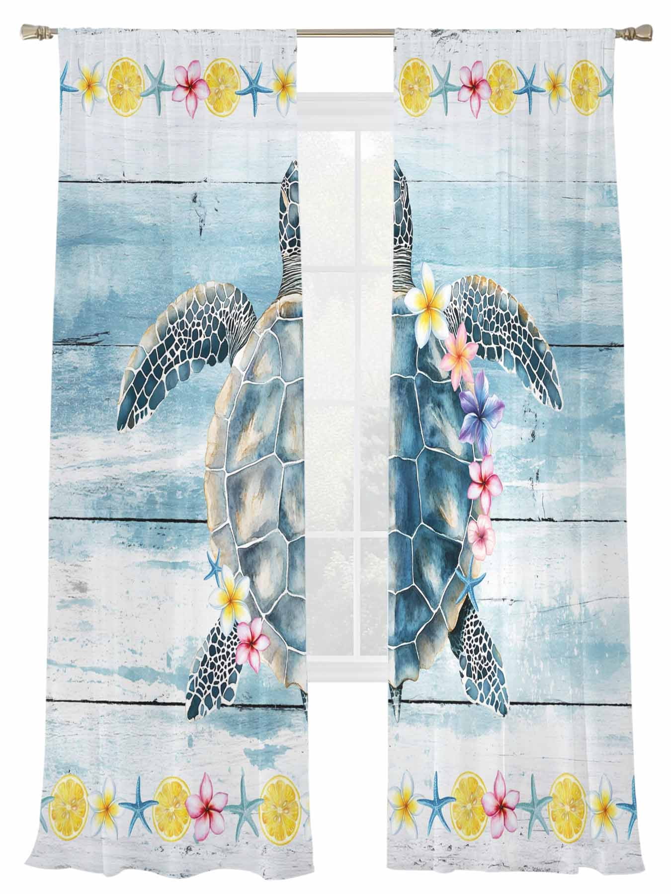 Summer Marine Life Sheer Curtains 96 Inch Long 2 Panels, Nautical Sea ...