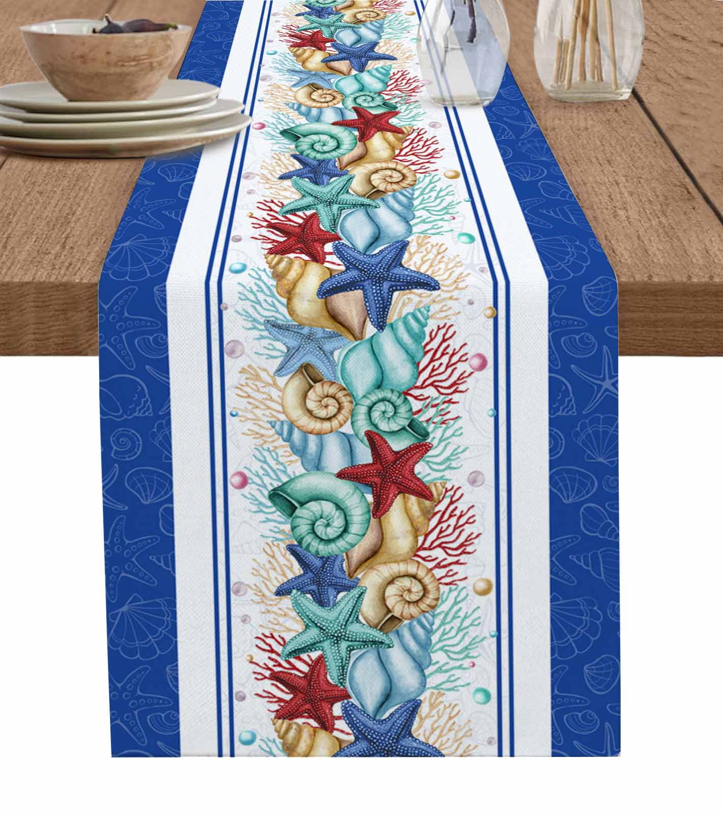 Summer Marine Life Star Table Runner Wedding Coffee Table Cover r ...