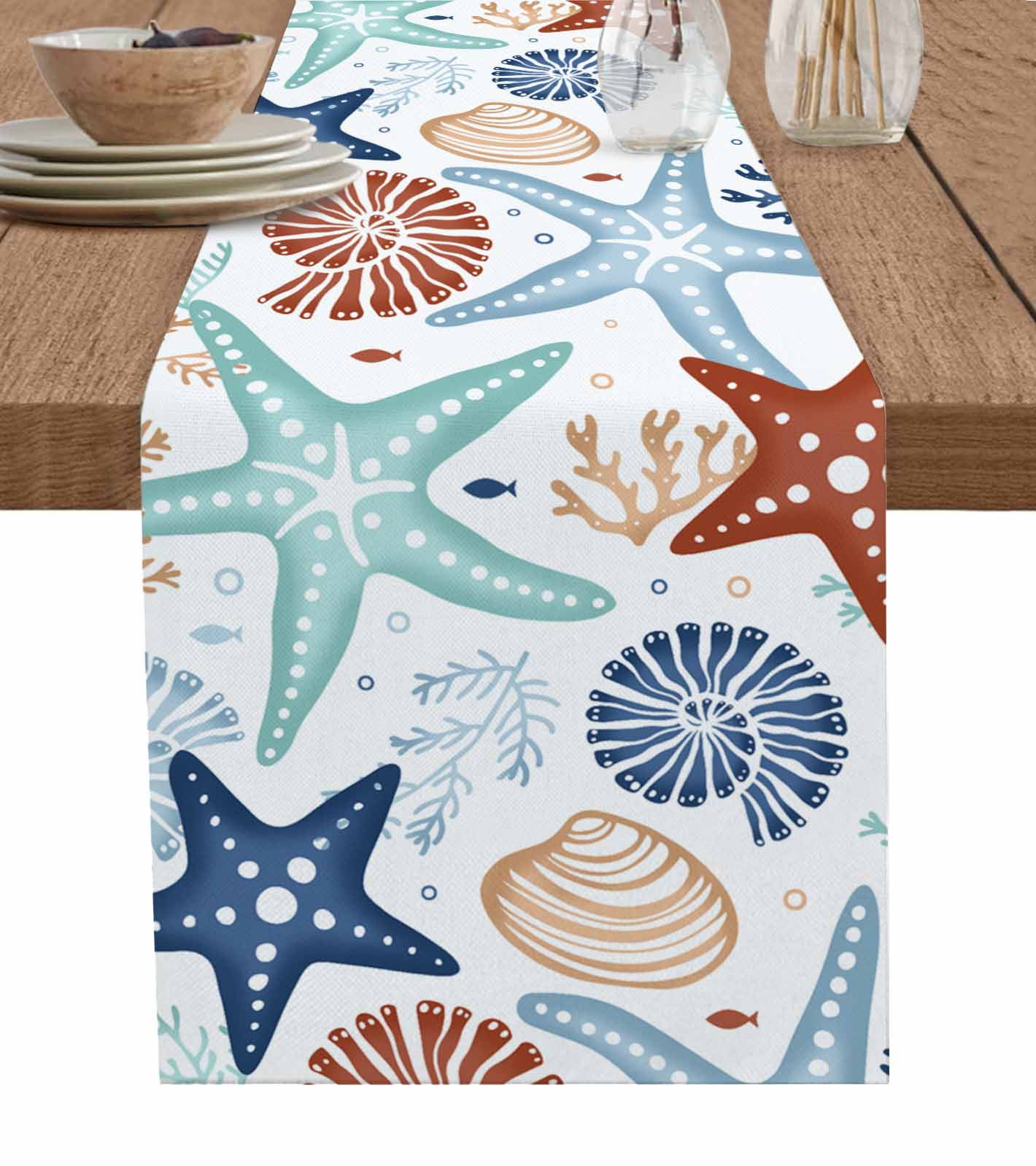 Summer Marine Life Star Table Runner Wedding Coffee Table Cover r ...