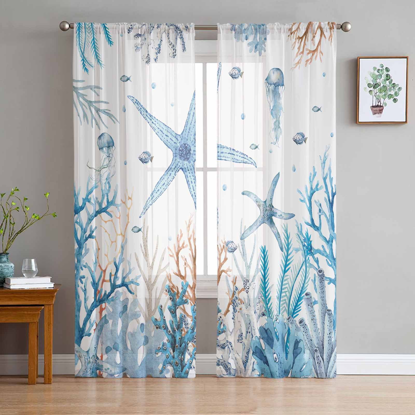 Summer Marine Life Star Tulle Sheer Window Curtains for Living Room ...