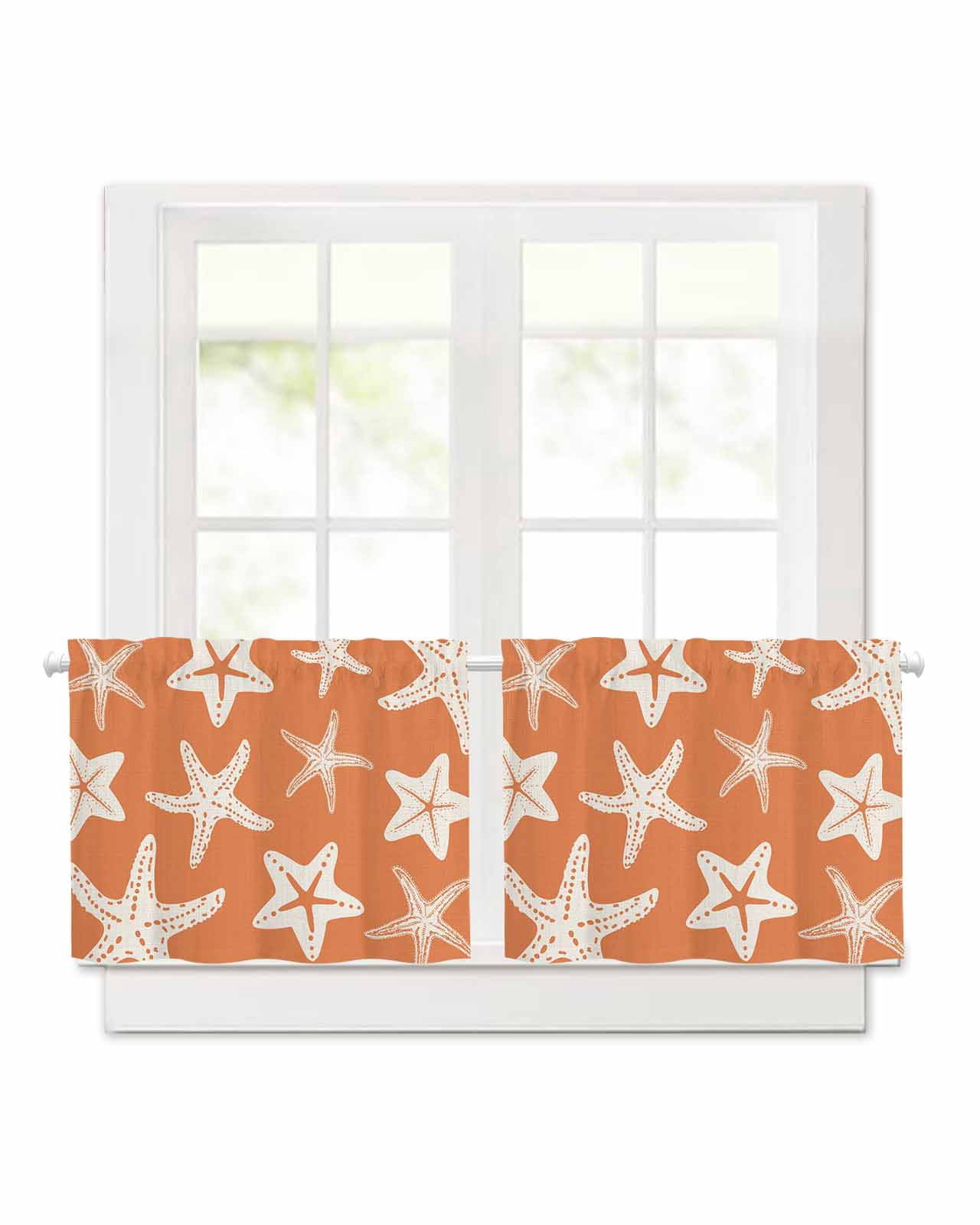 Summer Marine Life Starfish Short Blackout Curtains 24 Inch Long,Orange ...