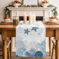 Summer Marine Life Table Runner, Watercolor Ocean Starfish Conch Coral ...