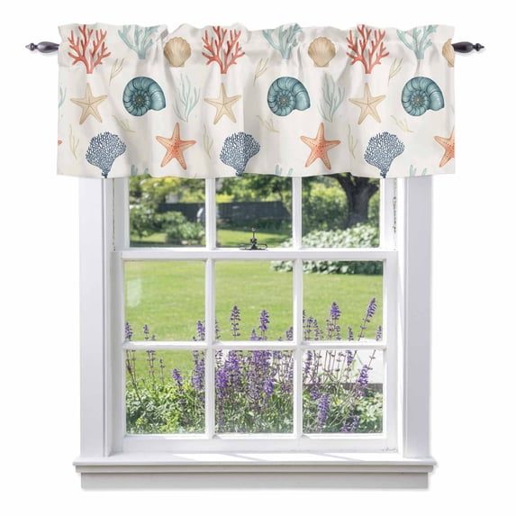 Summer Marine Life Valances for Windows Cartoon Starfish Ocean Conch ...