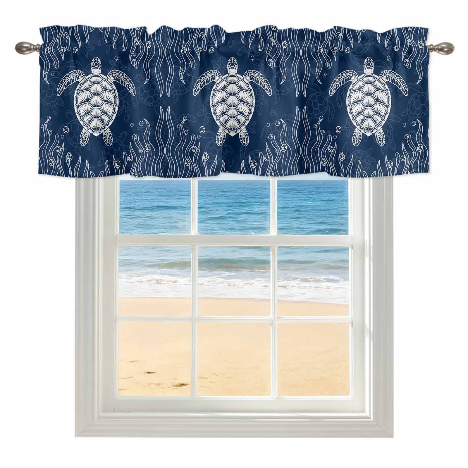 Summer Marine Life Window Valance for Kitchen, Ocean Cute Sea Turtle ...