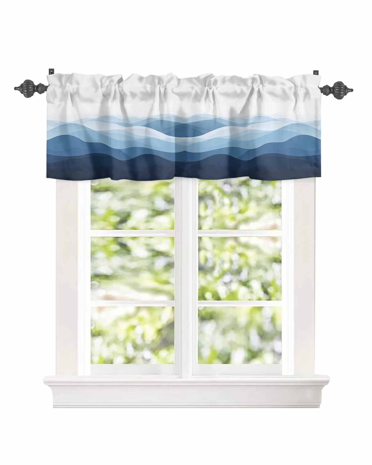 Summer Marine Ocean Sea Wave Curtain Valances for Kitchen Windows,Rod ...