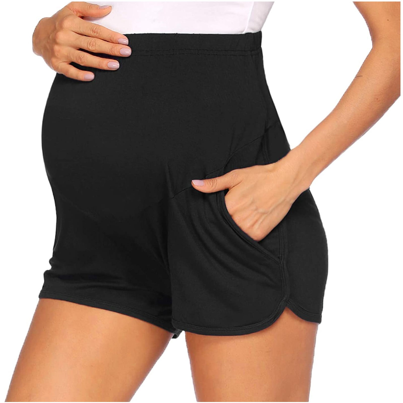 Summer Maternity Yoga Shorts for Women Black Pregnancy Solid Color ...