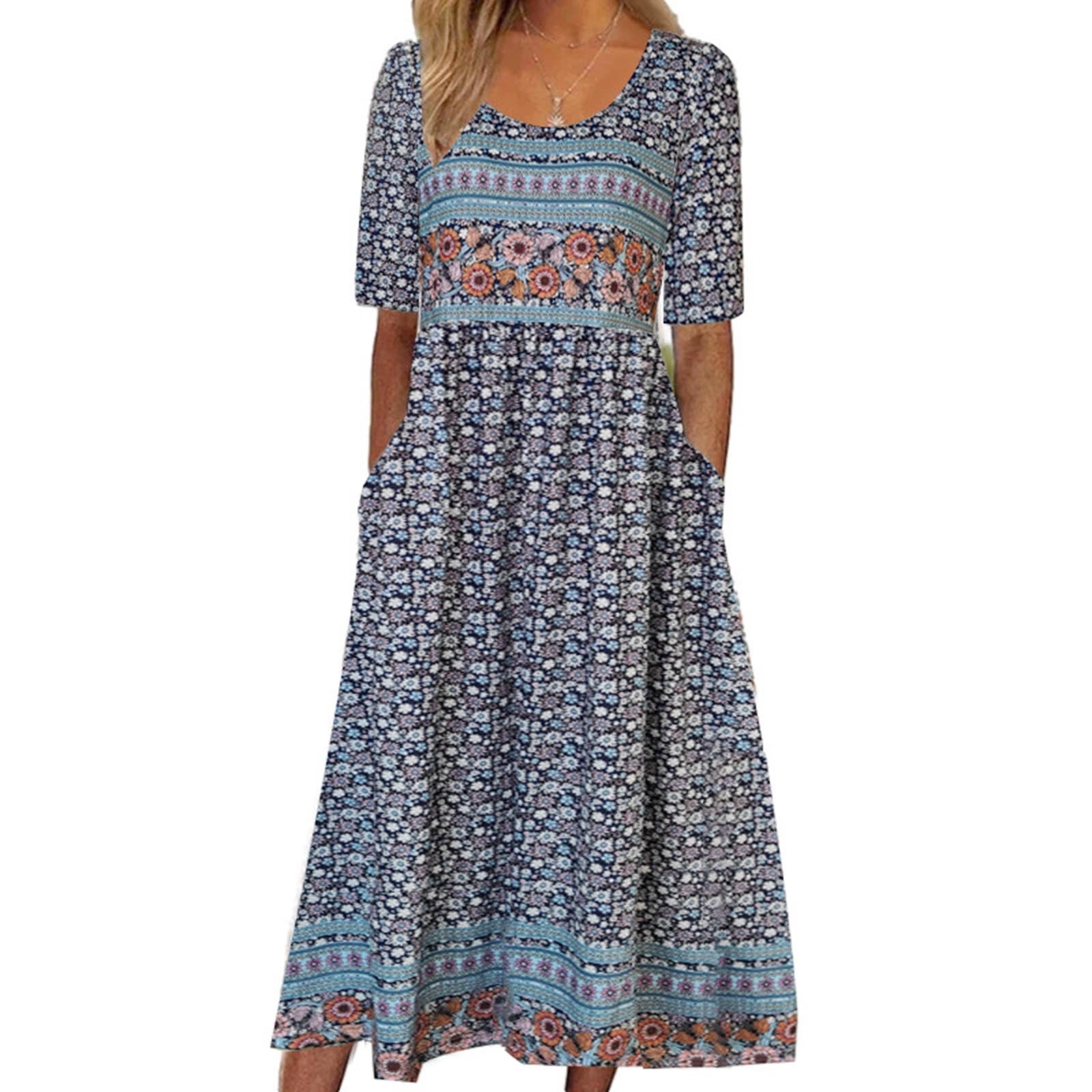 Summer Maxi Dresses for Women 2025 Vacation 3/4 Sleeve Boho Floral Long ...