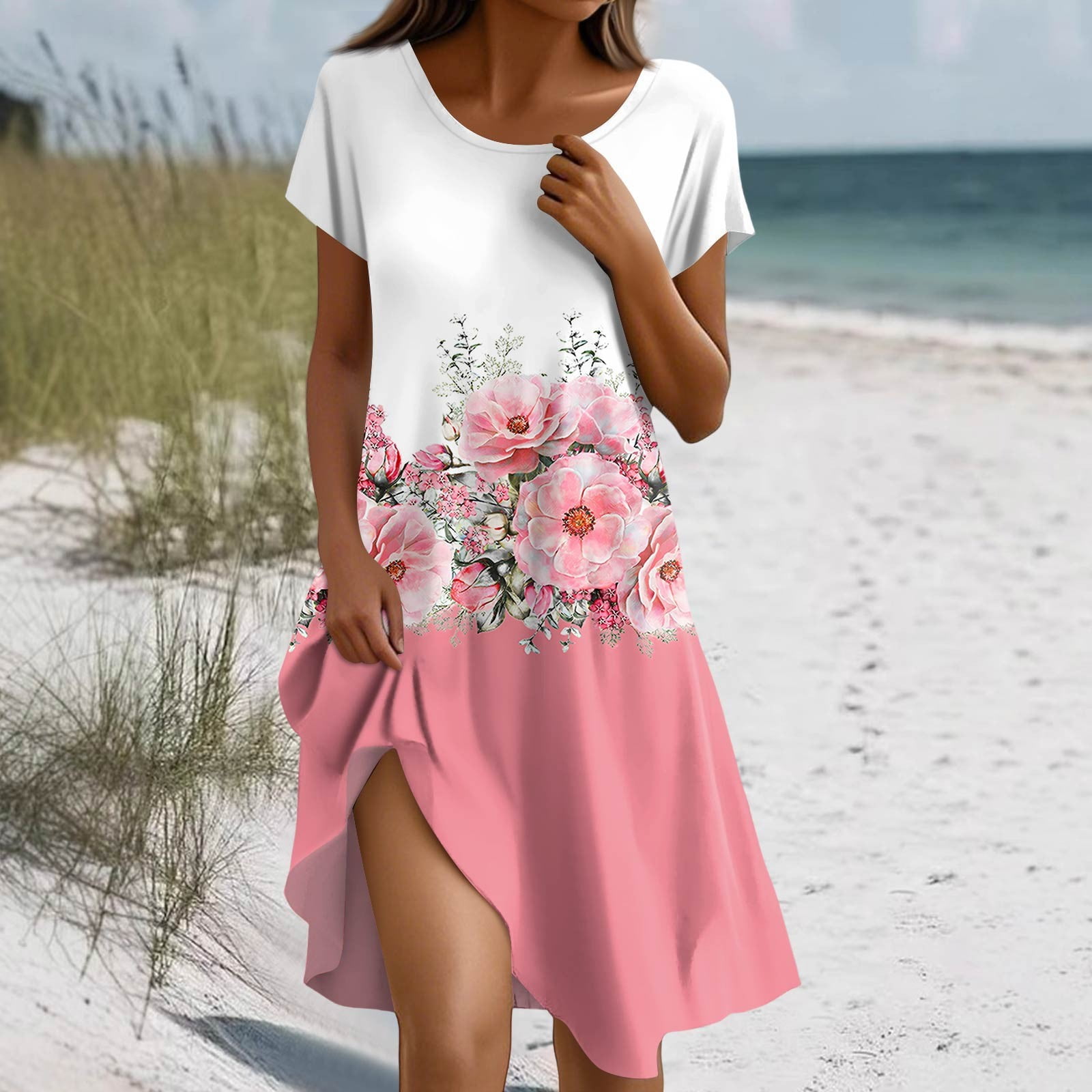 Summer Maxi Dresses for Women 2026 Short Sleeve T Shirts Dress Floral ...