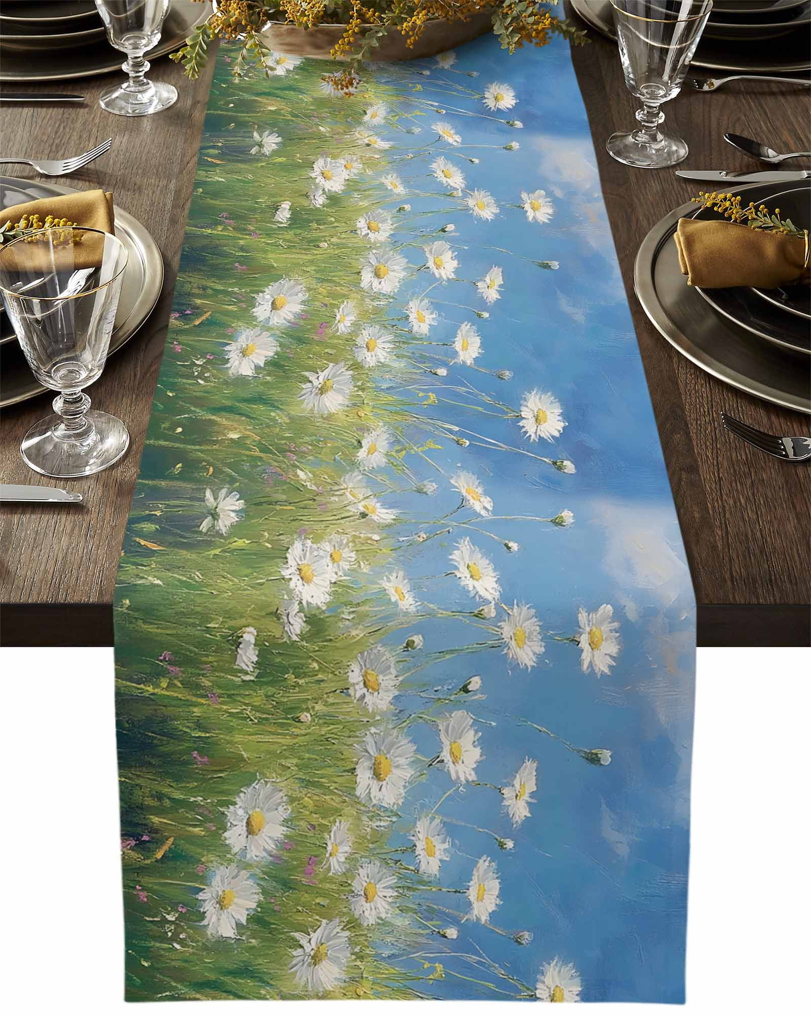 Summer Meadow Wildflower Daisy Table Runners 13x36 Inches Long Linen ...