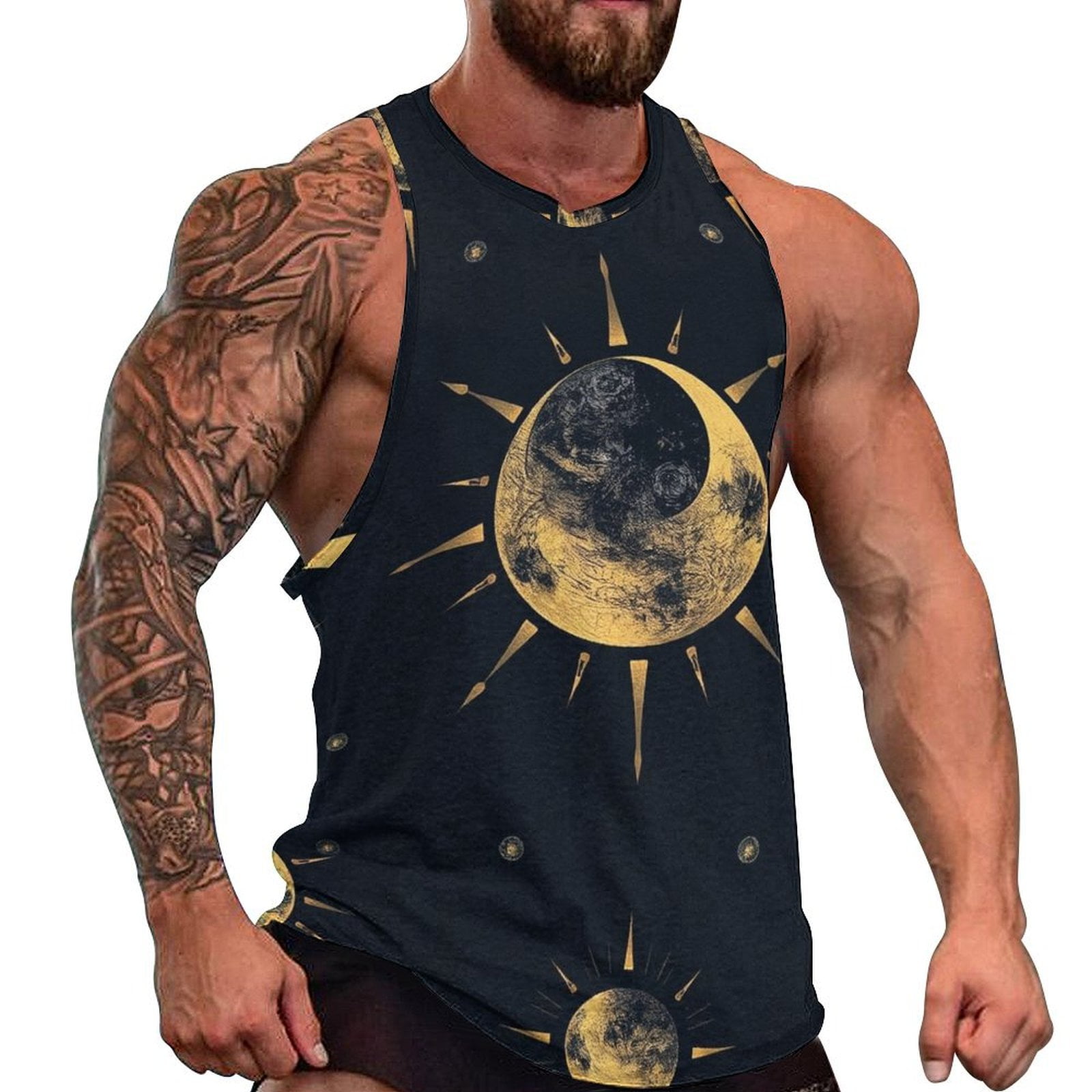 Summer Men Tank Top Abstract Moon And Sun Design Workout Bodybuilding ...
