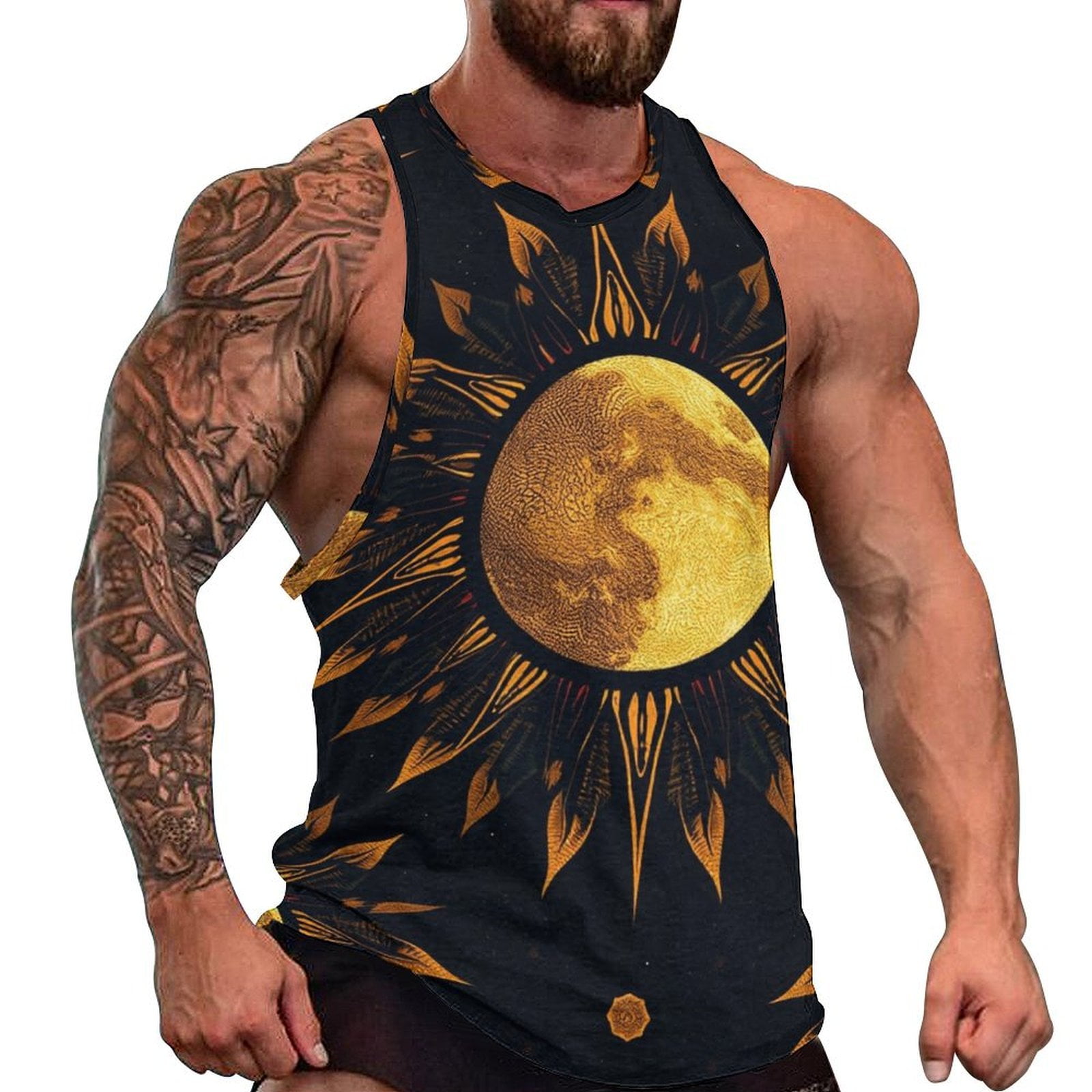 Summer Men Tank Top Abstract Moon And Sun Design Workout Bodybuilding ...
