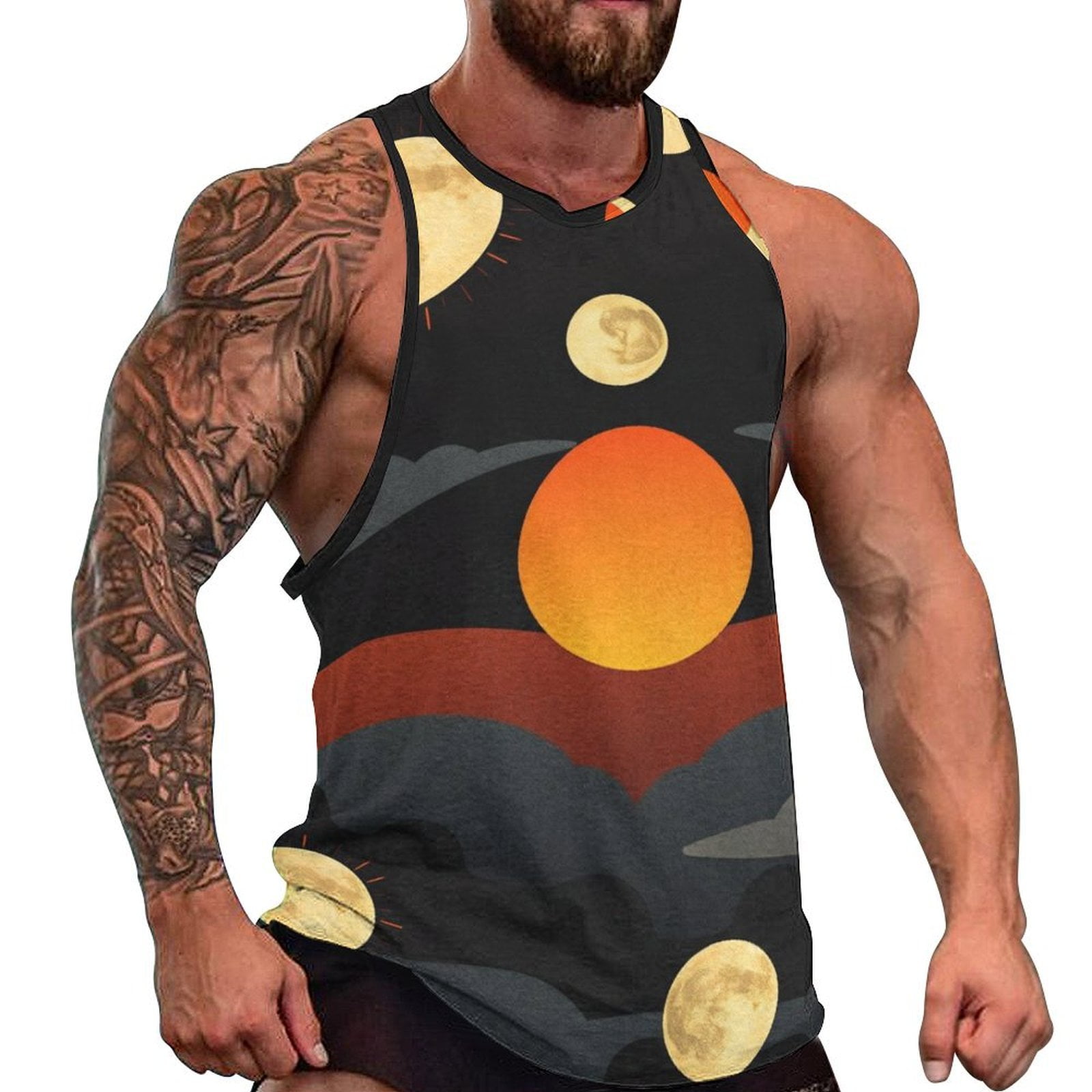 Summer Men Tank Top Abstract Moon And Sun Design Workout Bodybuilding ...