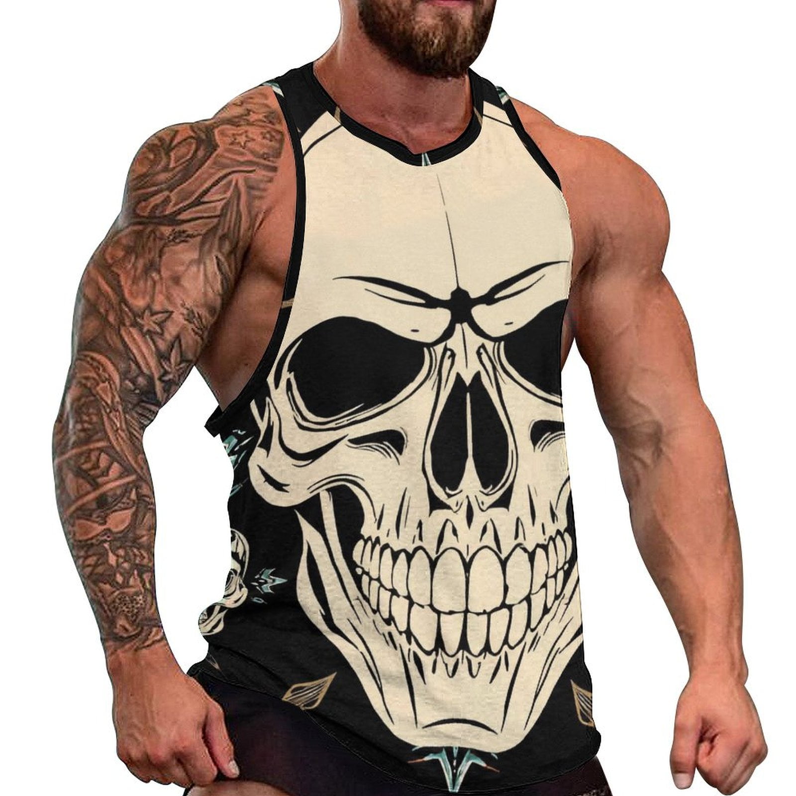 Summer Men Tank Top Angry Skull Pattern Background Design Workout ...