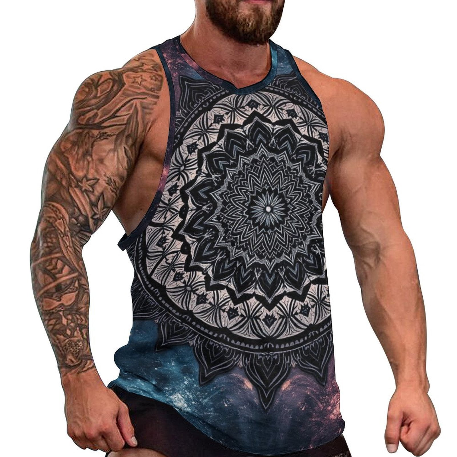 Summer Men Tank Top Black Boho Mandala Workout Bodybuilding Sleeveless ...