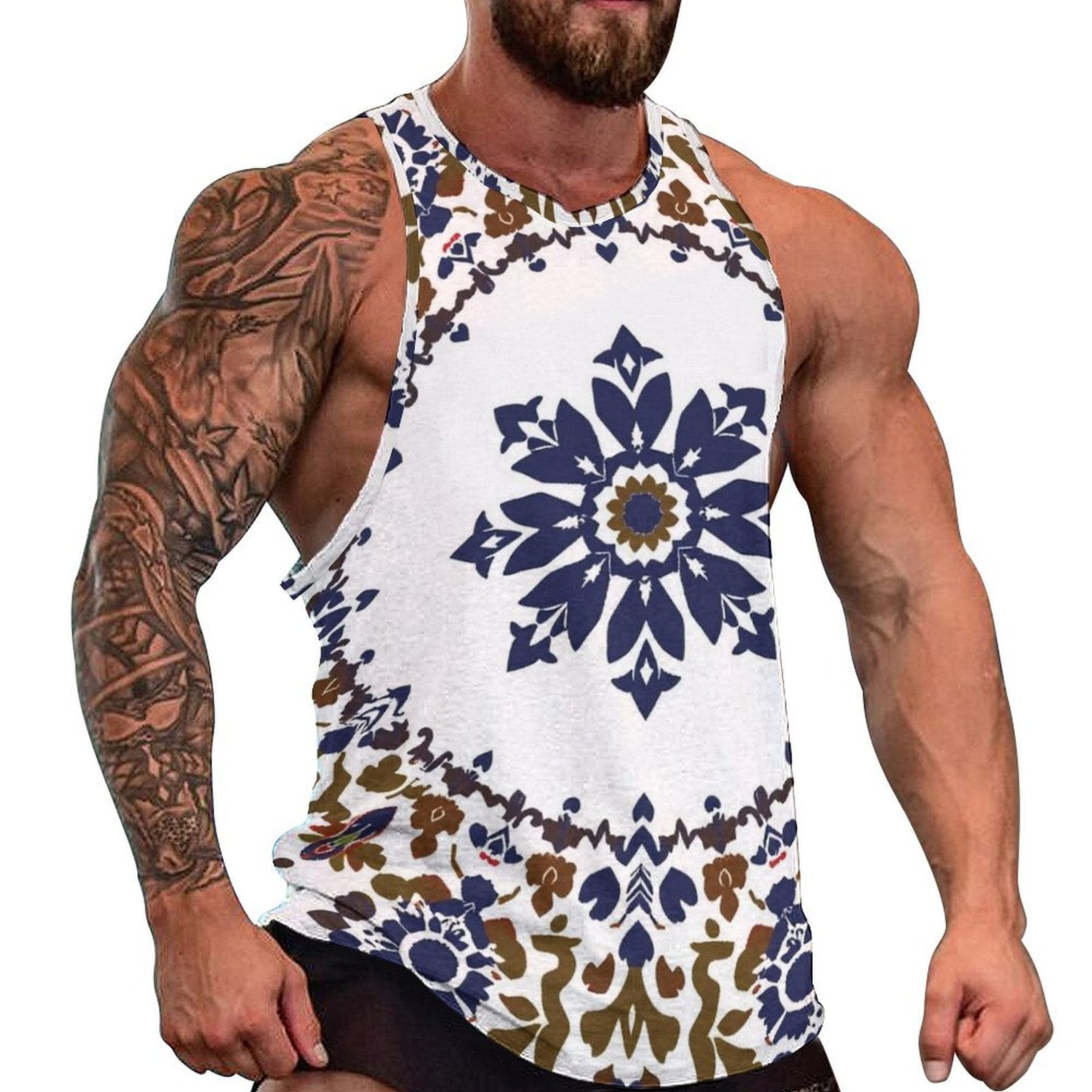 Summer Men Tank Top Bohemian Pattern Workout Bodybuilding Sleeveless ...