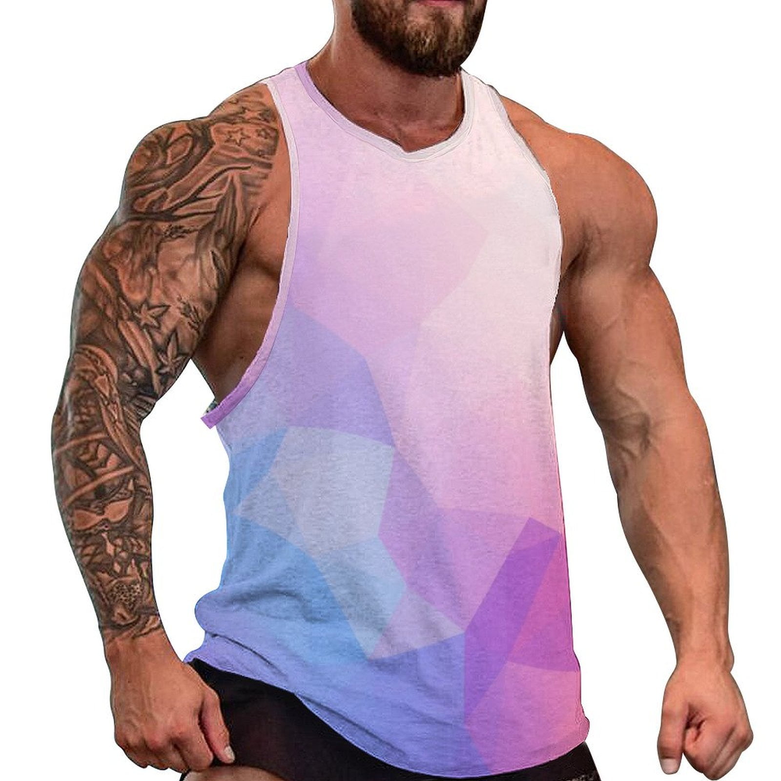Summer Men Tank Top Colorful Polygon Workout Bodybuilding Sleeveless ...