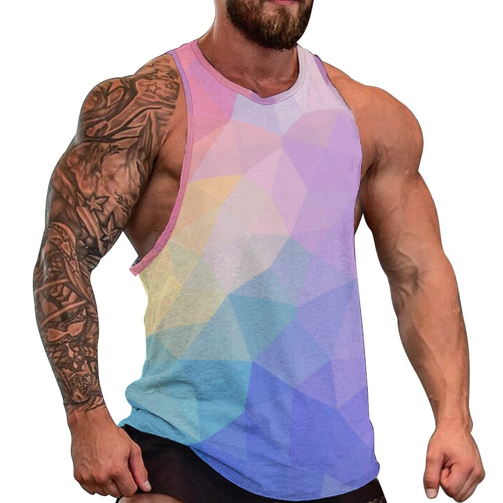 Summer Men Tank Top Colorful Polygon Workout Bodybuilding Sleeveless ...
