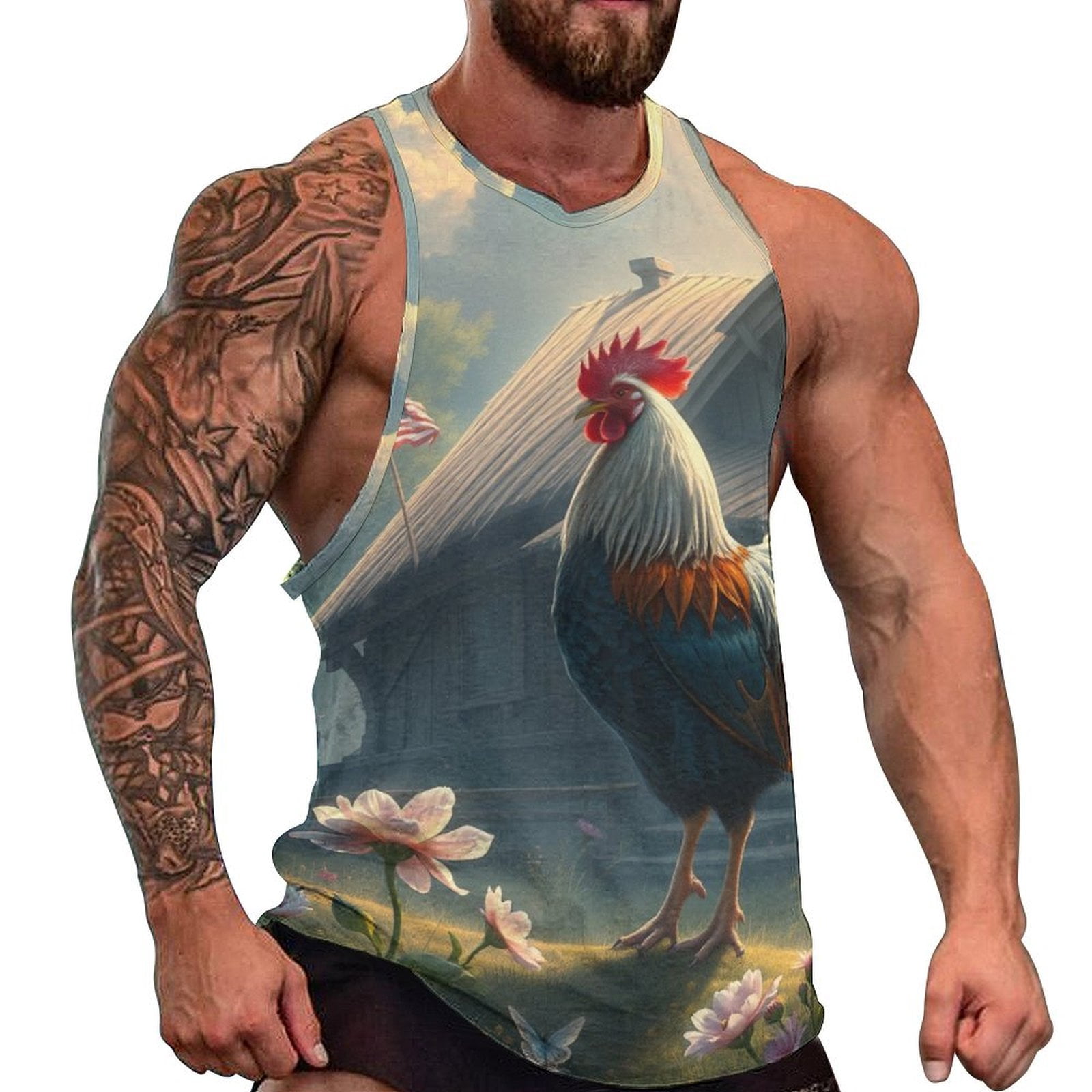 Summer Men Tank Top Farm Retro Male Rooster Workout Bodybuilding ...