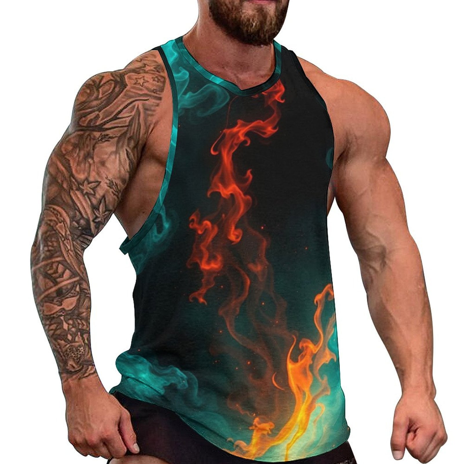 Summer Men Tank Top Flame Combustion Workout Bodybuilding Sleeveless Tee Shirt Training Vest ...