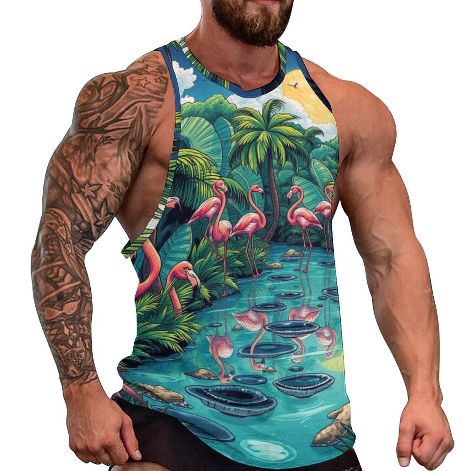 Summer Men Tank Top Flamingo Workout Bodybuilding Sleeveless Tee Shirt ...