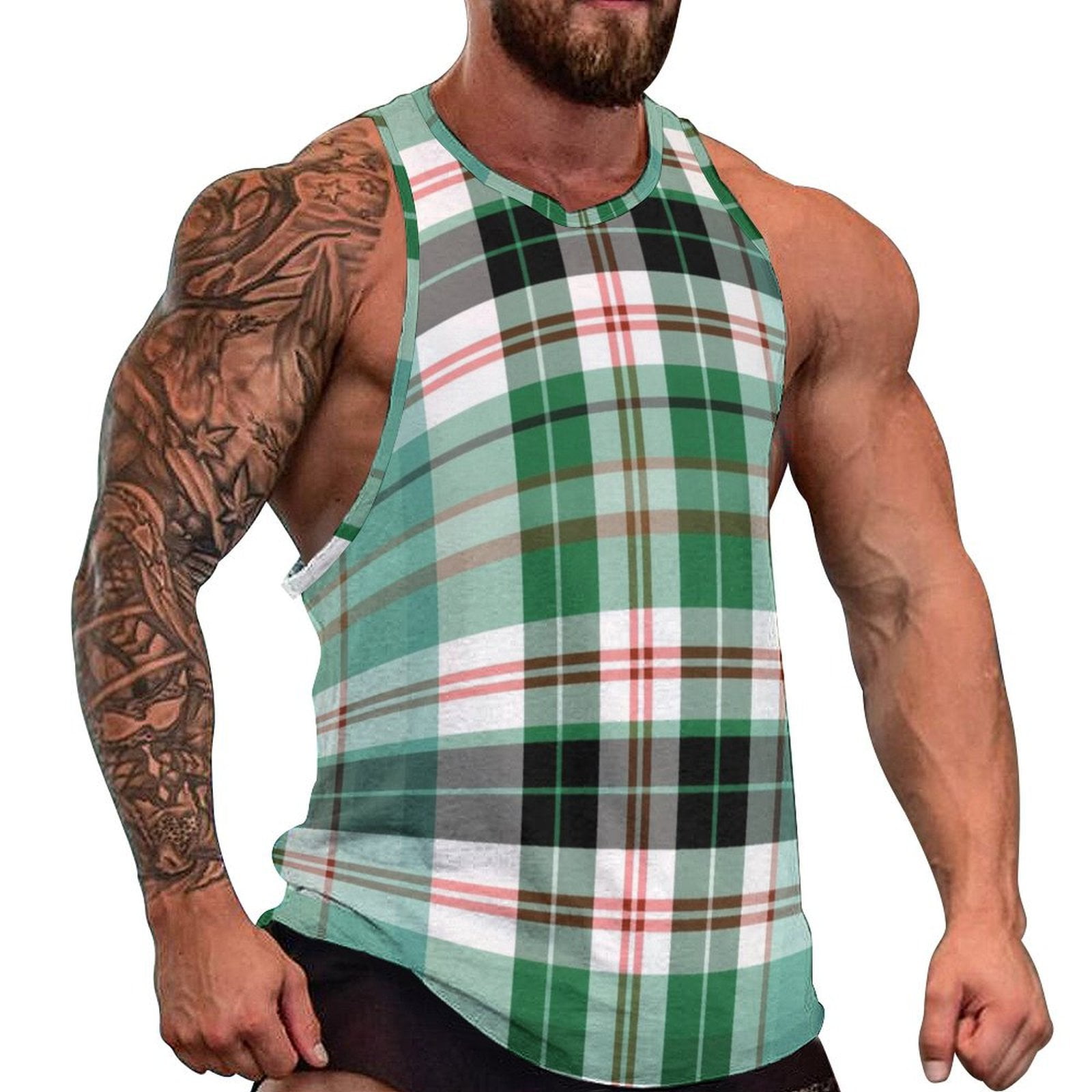 Summer Men Tank Top Geometric Grid Workout Bodybuilding Sleeveless Tee ...