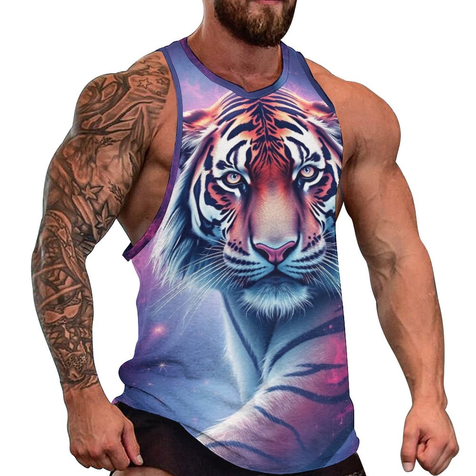 Summer Men Tank Top Majestic Cosmic Tiger Vibrant Colors Nebula ...