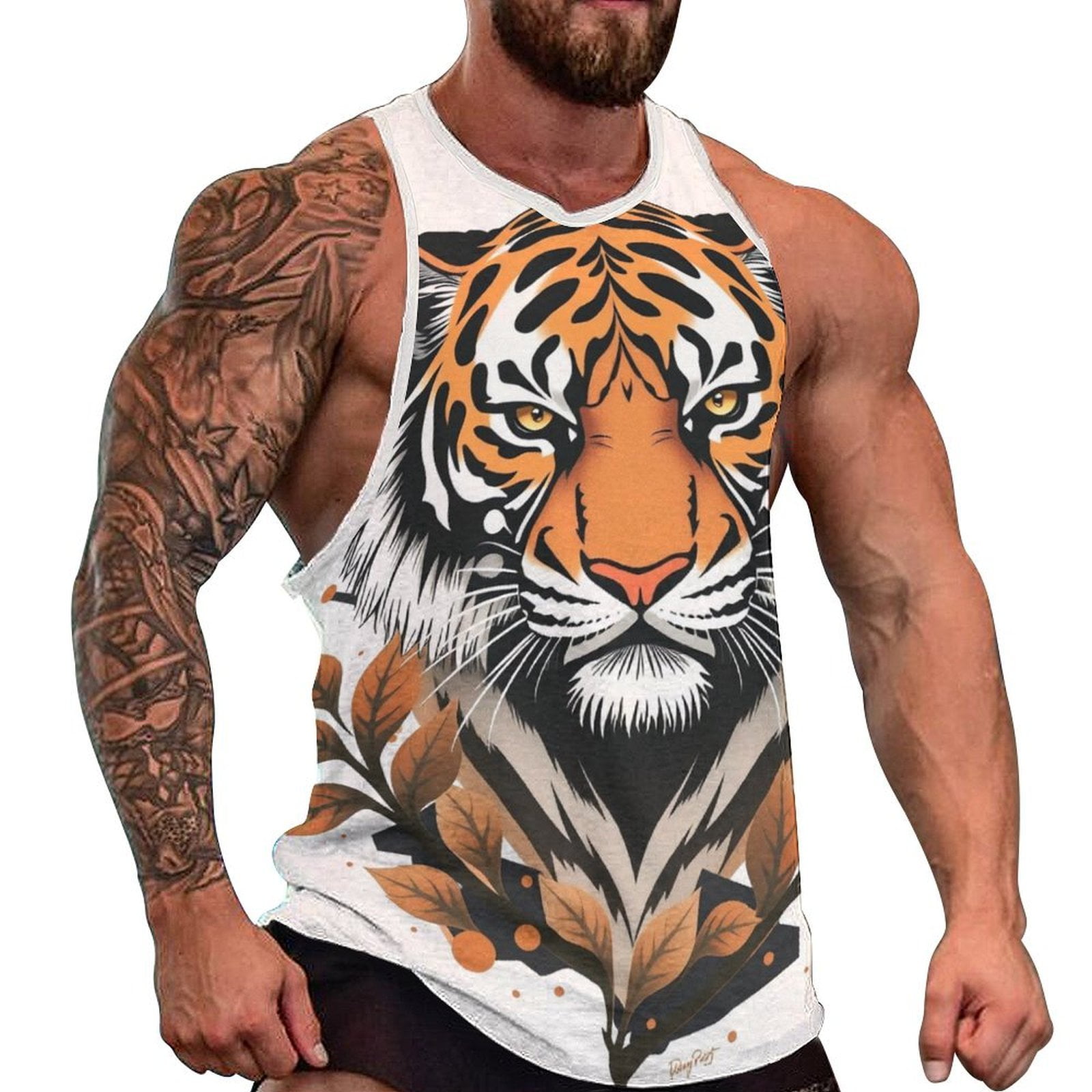 Summer Men Tank Top Majestic Tiger Autumn Leaves Art Workout ...