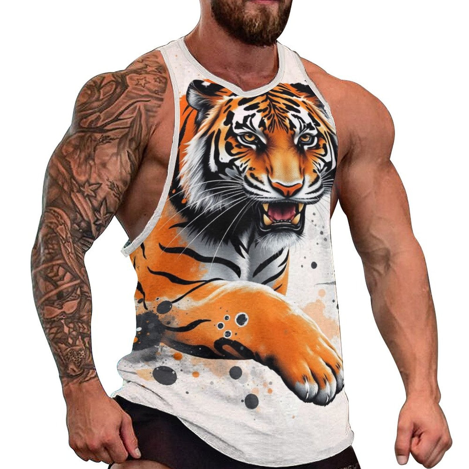 Summer Men Tank Top Majestic Tiger Powerful Artwork Fierce Eyes Workout ...