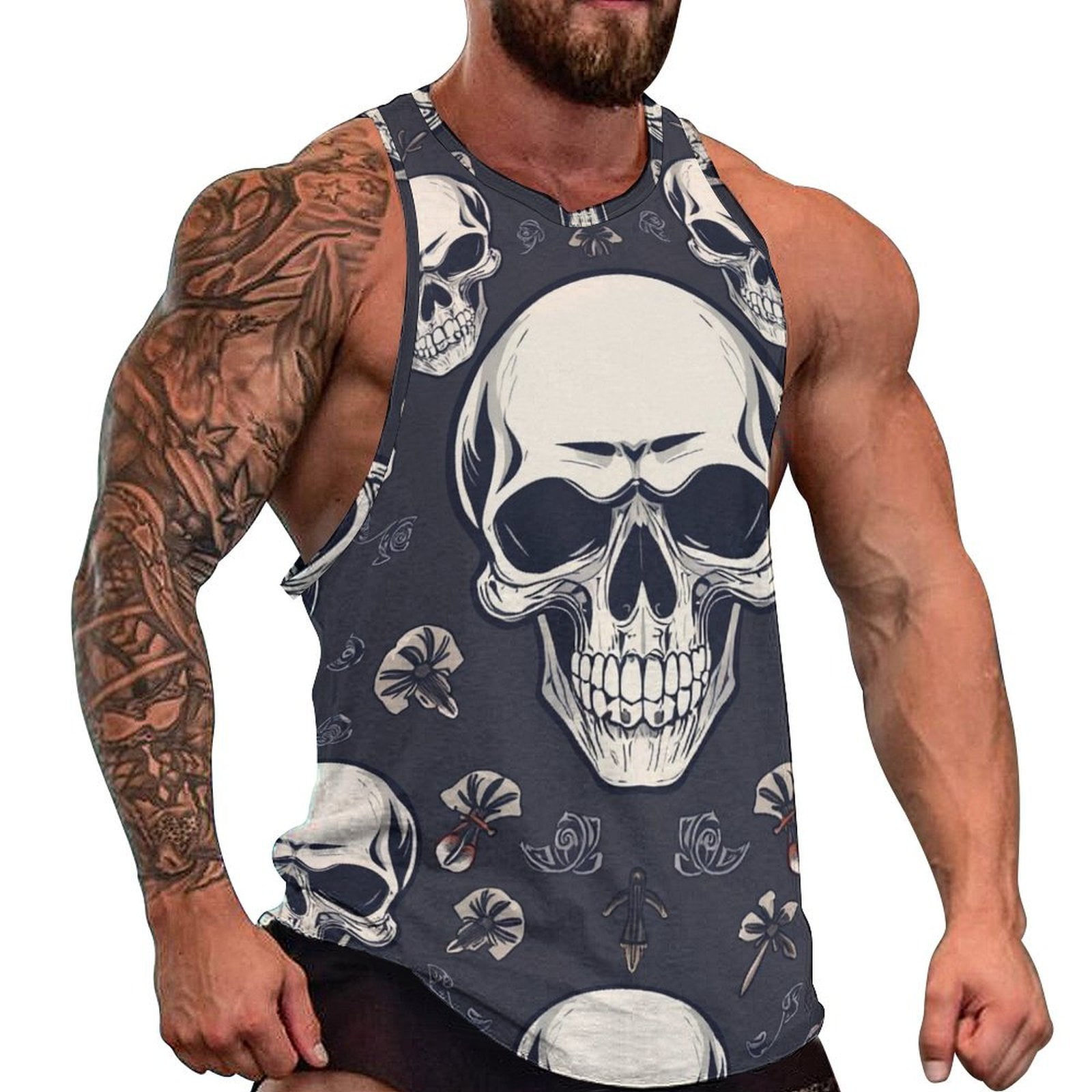 Summer Men Tank Top Skull Pattern Dark Background Design Workout ...