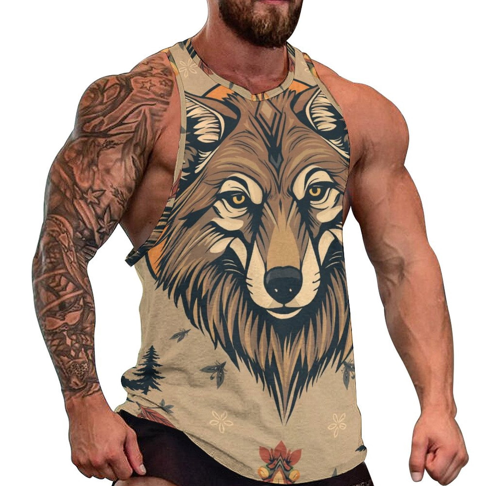 Summer Men Tank Top Wolf Forest Pattern Art Workout Bodybuilding ...
