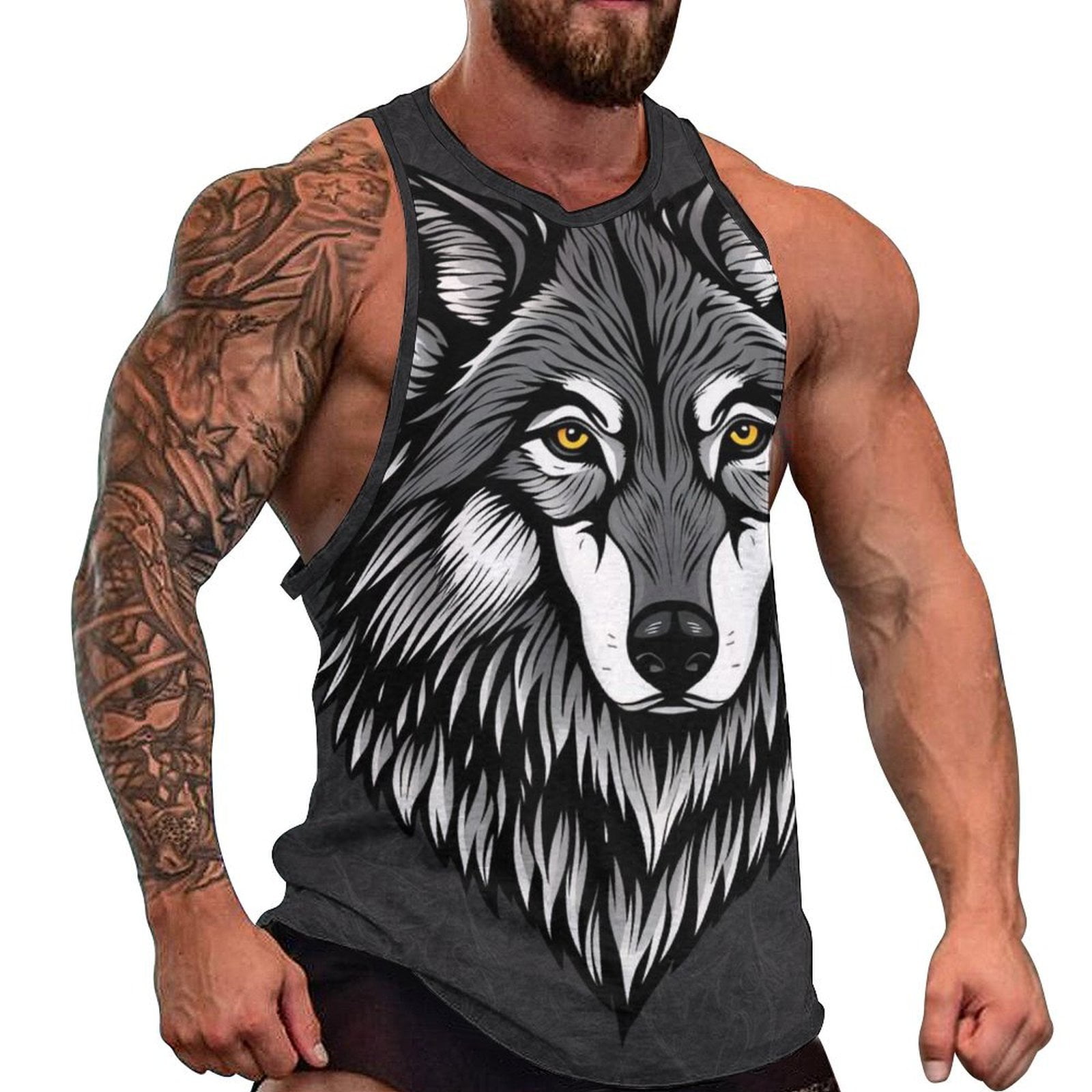 Summer Men Tank Top Wolf Head Graphic Design Workout Bodybuilding ...