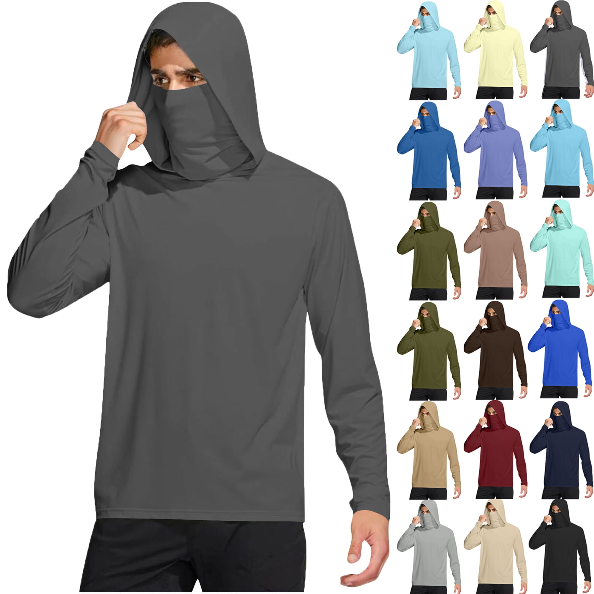 Summer Men's Hoodies with Mask UPF 50+ Performance Hoodie Shirt Long ...