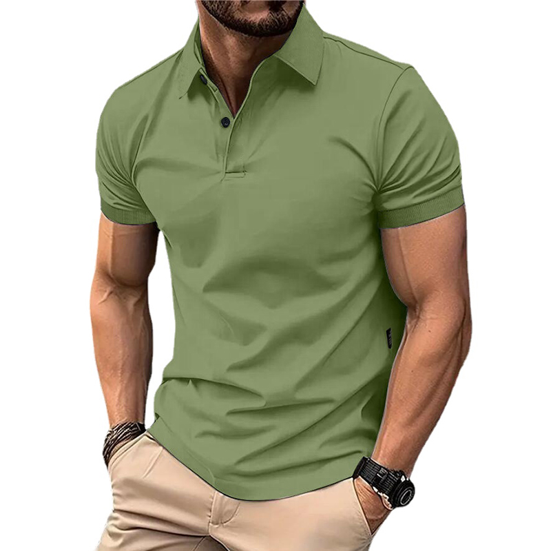 Summer Men's Solid Color Polo Shirt Short Sleeve Lapel Button Tshirts ...