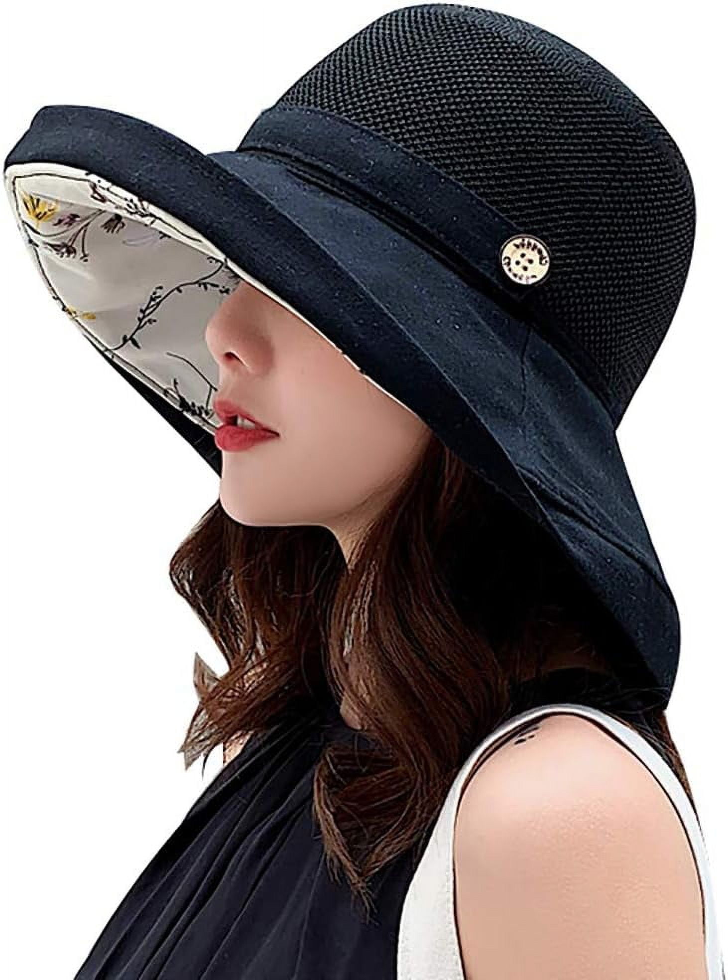 Summer Mesh Sun Hats for Women Lightweight Beach Hat Floral UPF50+ Packable Wide Brim Bucket Hat ...