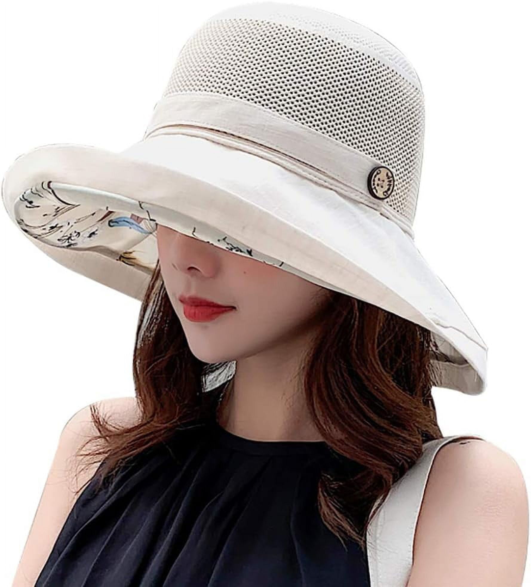Summer Mesh Sun Hats for Women Lightweight Beach Hat Floral UPF50+ Packable Wide Brim Bucket Hat ...