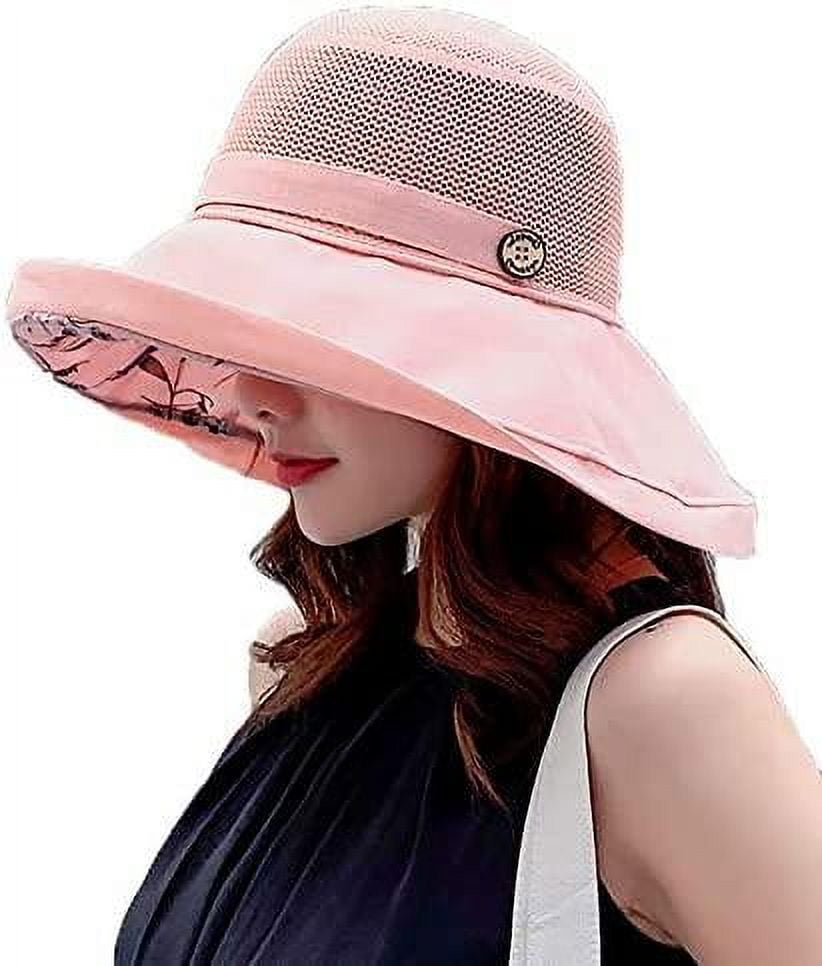 Summer Mesh Sun Hats for Women Lightweight Beach Hat Floral UPF50+ Packable Wide Brim Bucket Hat ...